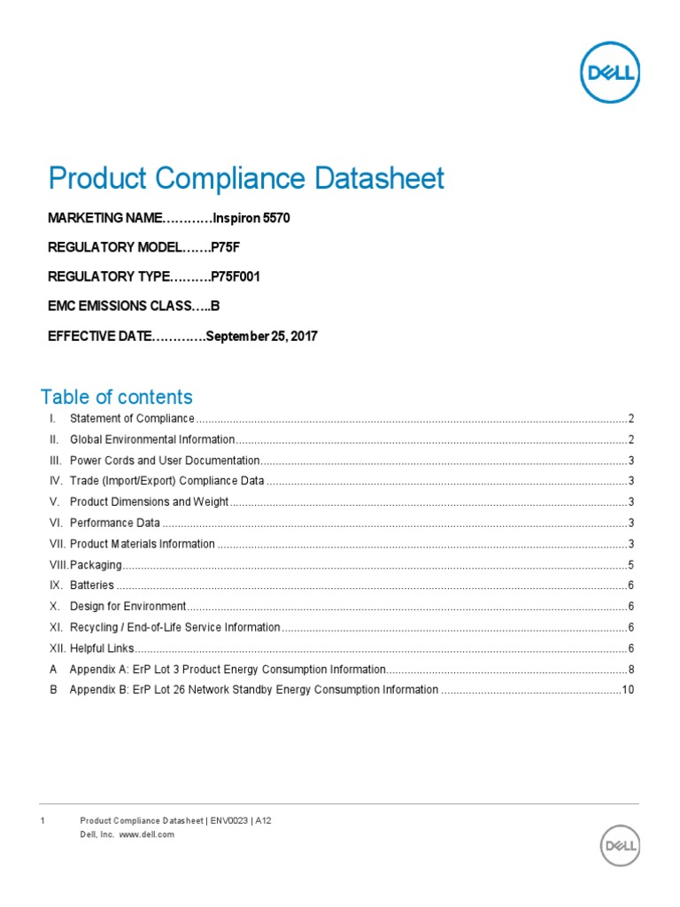 Dell Inspiron 15 5570, p75f, p75f001, Dell Regulatory and Environmental ...
