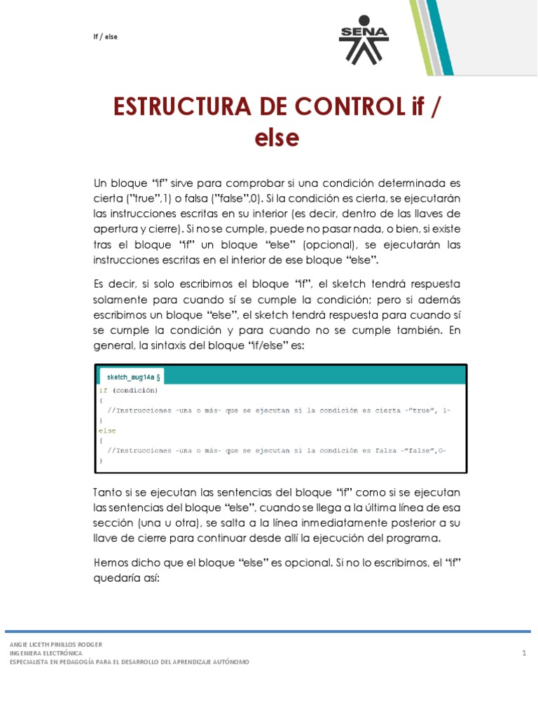 Estructura de Control If Else PDF | PDF | Flujo de control ...