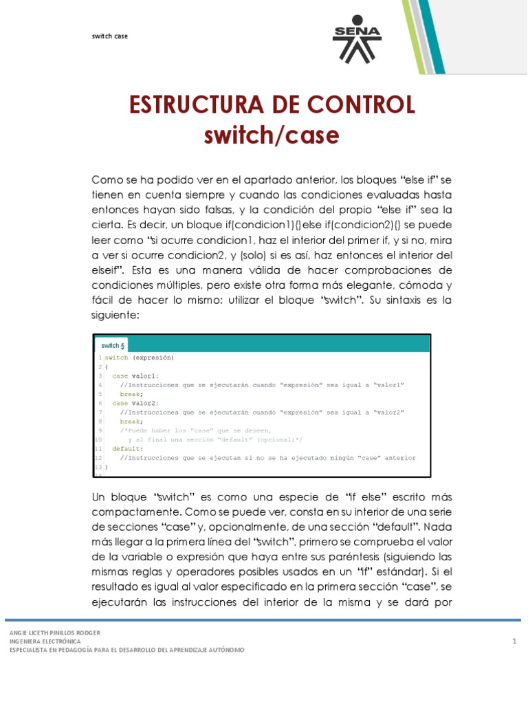 Estructura de Control Switch Case PDF | PDF | Flujo de control | Software Estructura de Control Switch Case PDF | PDF | Flujo de control | Software