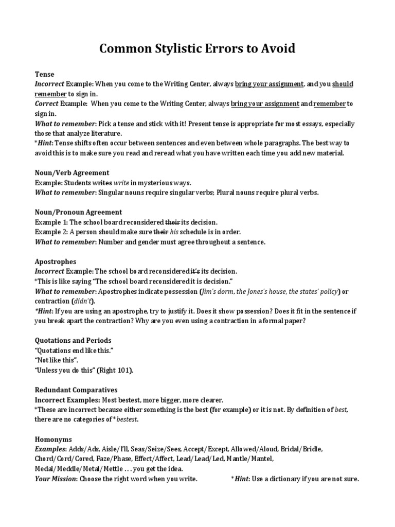 Style Errors PDF | PDF | Grammatical Number | Syntactic Relationships