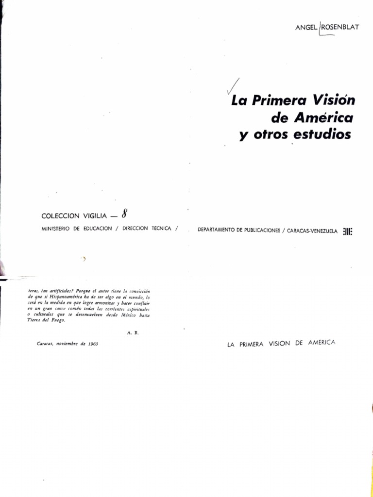 La Primera Visión de América - Angel Rosenblat PDF | PDF