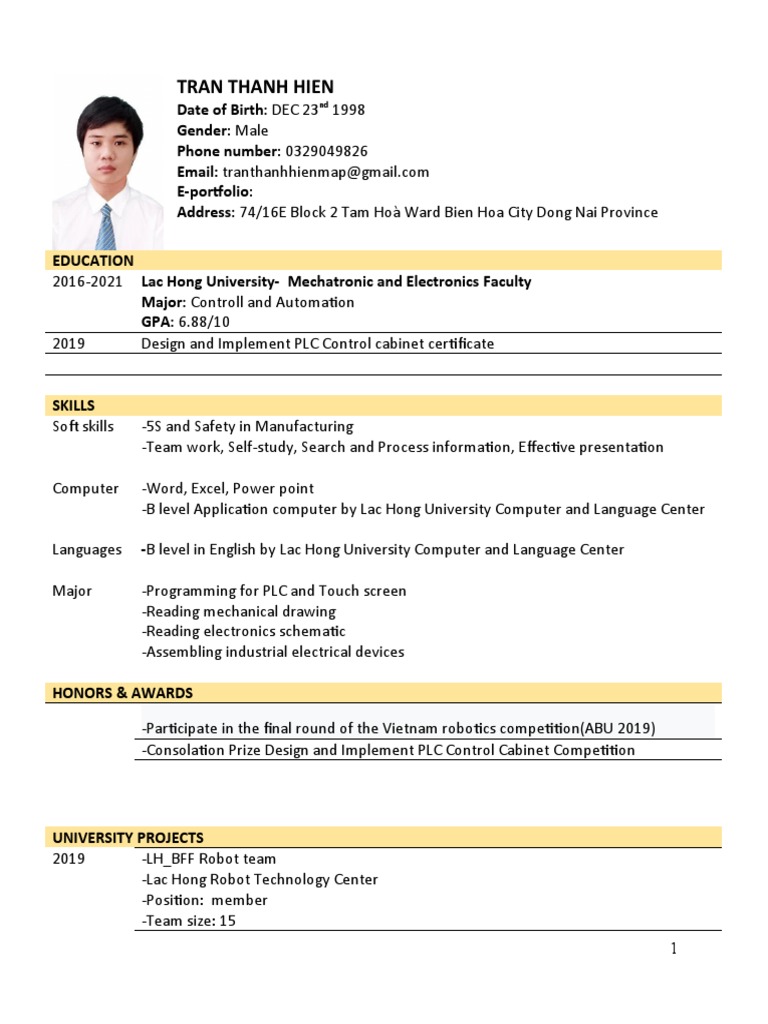 Mechatronics Graduate CV and Skills | PDF