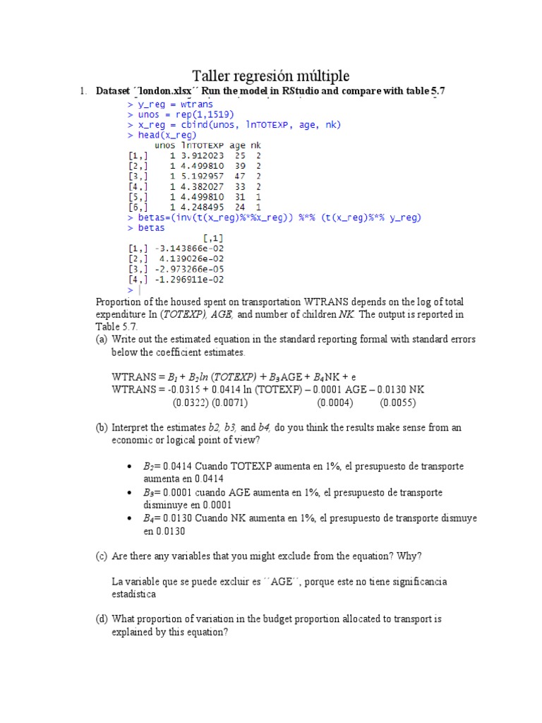 Taller Regresion Multiple | PDF | Production Function | Regression Analysis