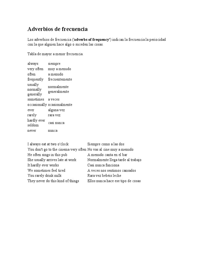 Adverbios de Frecuencia | PDF