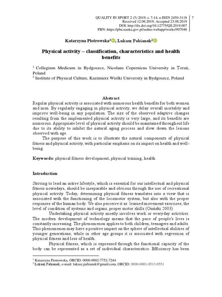 Physical Activity - Classification Characteristics PDF | PDF | Physical ...