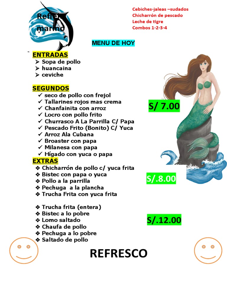 Menu Ceviche | PDF | Alimentos preparados | Alimentos