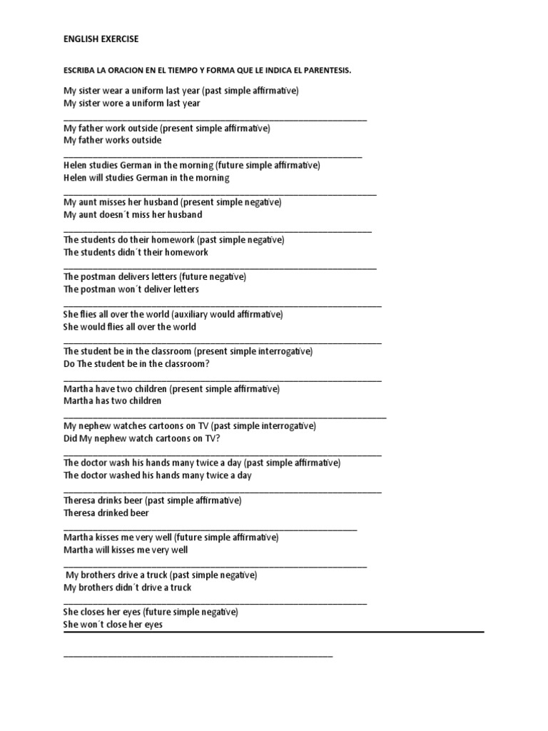 English Verb Tense Exercise | PDF | Morphology | Syntax