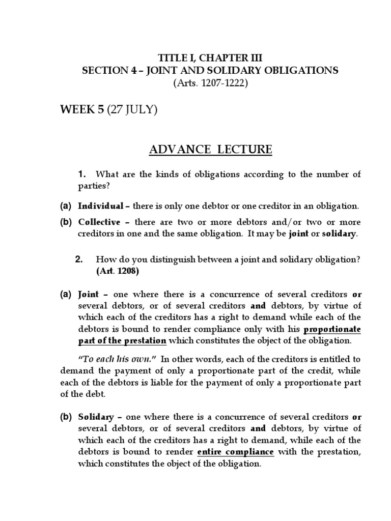 CHAPTER 3 SEC 4 Arts 1207 1222 | PDF | Debtor | Debt