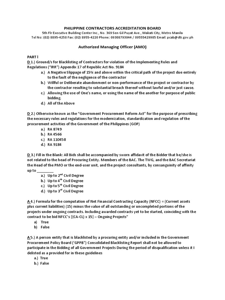 PCAB Authorized Managing Officer Practice Examination | PDF ...