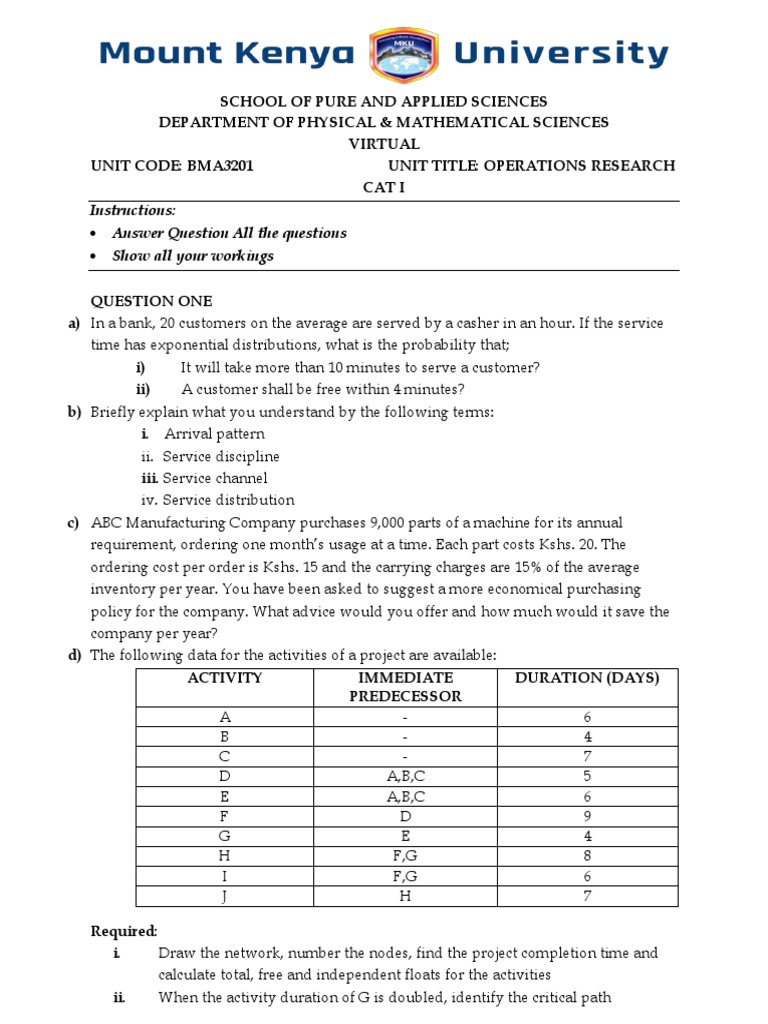 Operations Research Exam Questions and Solutions | PDF | Mathematical ...
