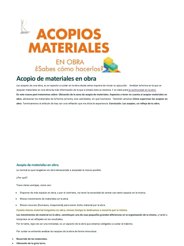 Acopio de materiales en obra: Claves y gestión | PDF | Camión | Naturaleza