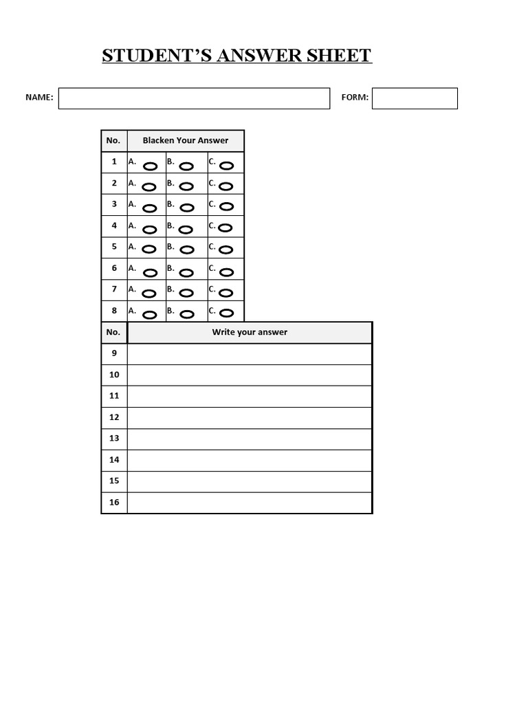 Student Answer Sheet Template | PDF
