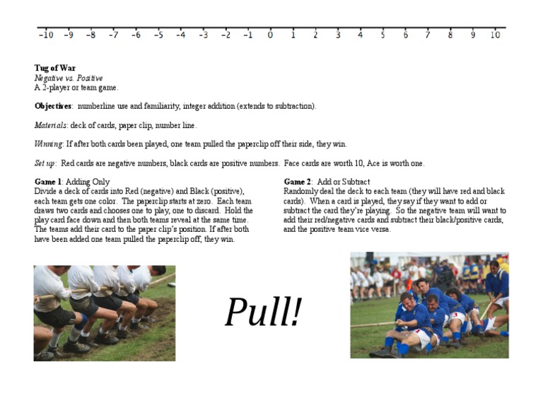 Tug of War Math Game Instructions | PDF