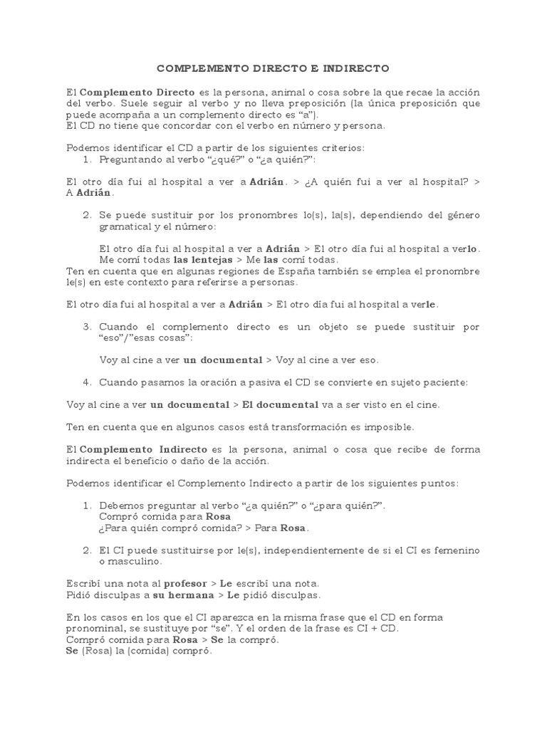 Complementos Directos e Indirectos | PDF | Objeto (gramática) | Verbo