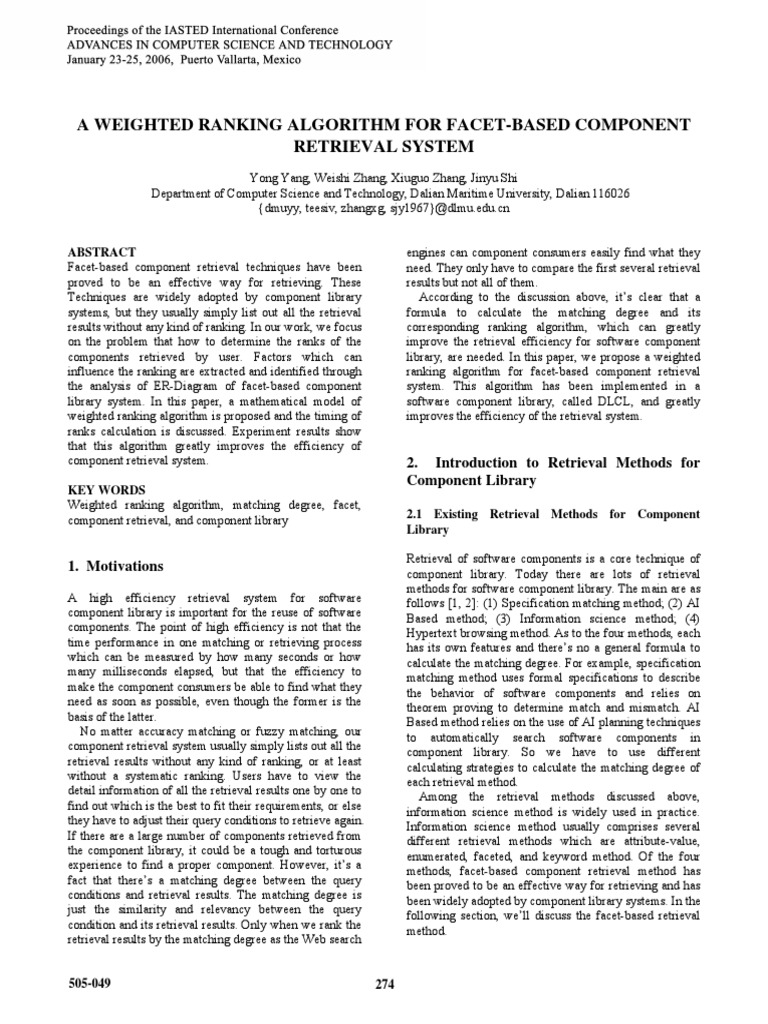 A Weighted Ranking Algorithm For Facet-Based Component Retrieval System | Download Free PDF ...