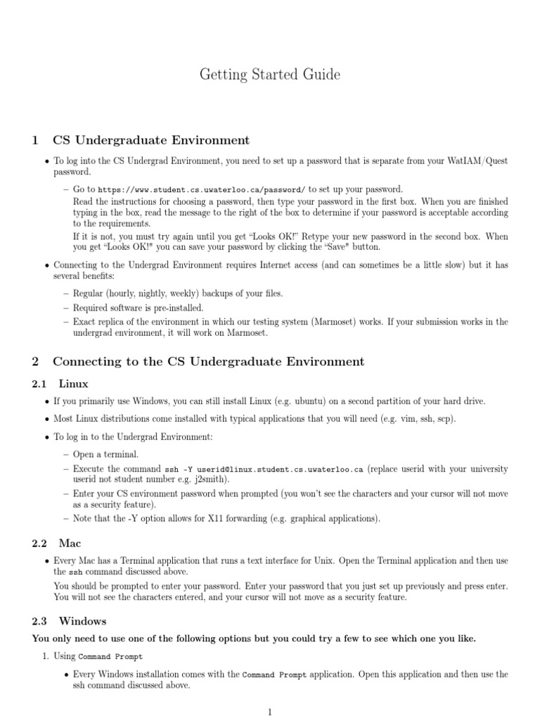 Getting Started Guide: 1 CS Undergraduate Environment | PDF | Zip (File ... Getting Started Guide: 1 CS Undergraduate Environment | PDF | Zip (File ...