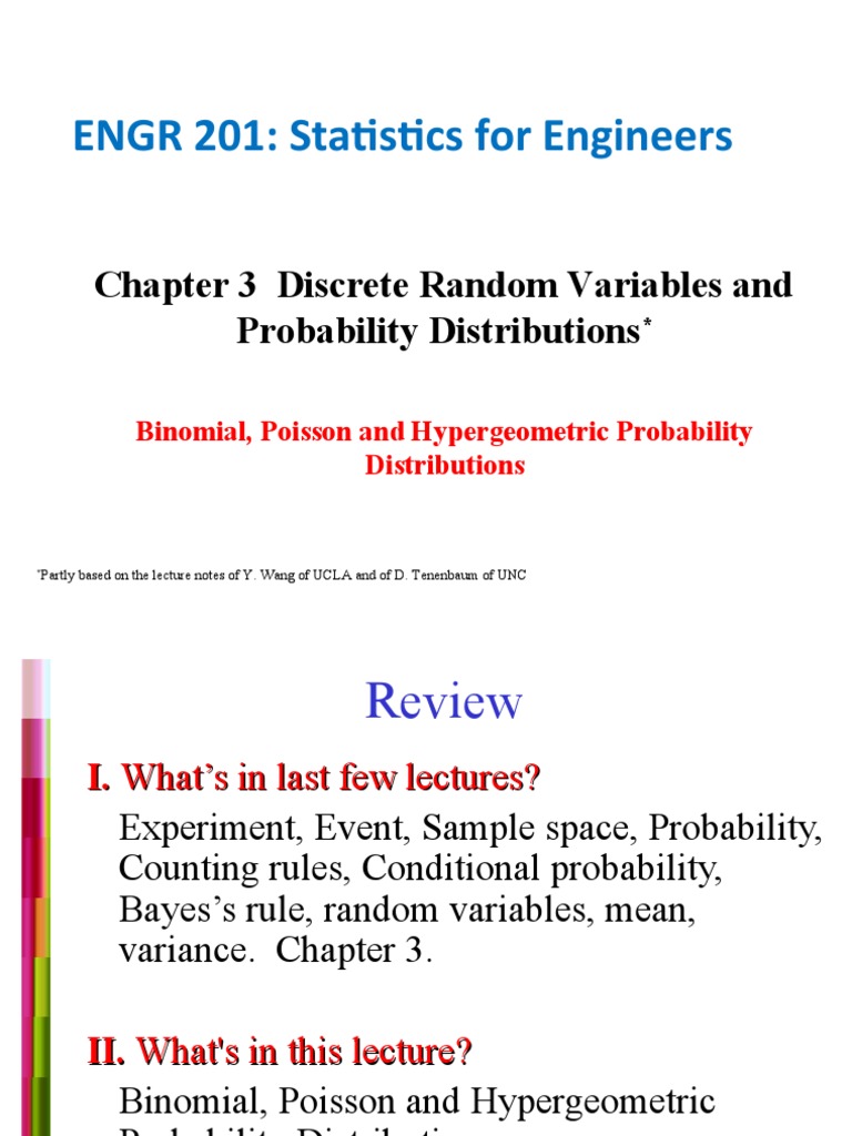 ENGR 201: Statistics For Engineers: Chapter 3 Discrete Random Variables and Probability ...