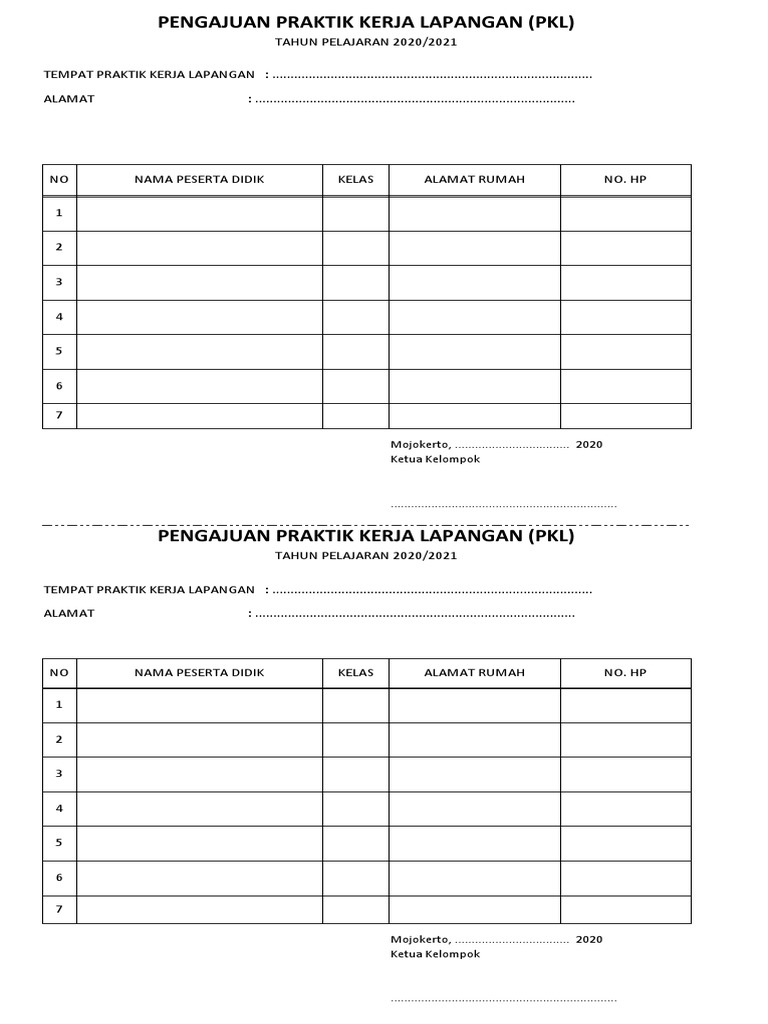 Blangko Pengajuan PKL | PDF