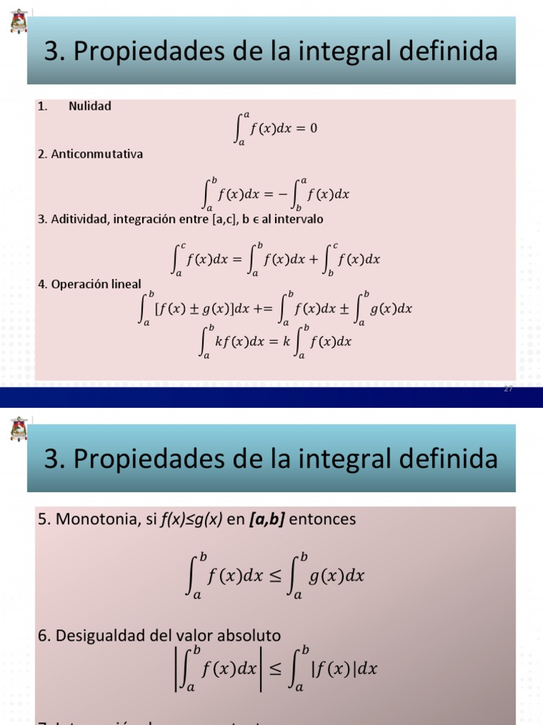 Propiedades de La Integral Definida | PDF | Intervalo (Matemáticas) | Integral