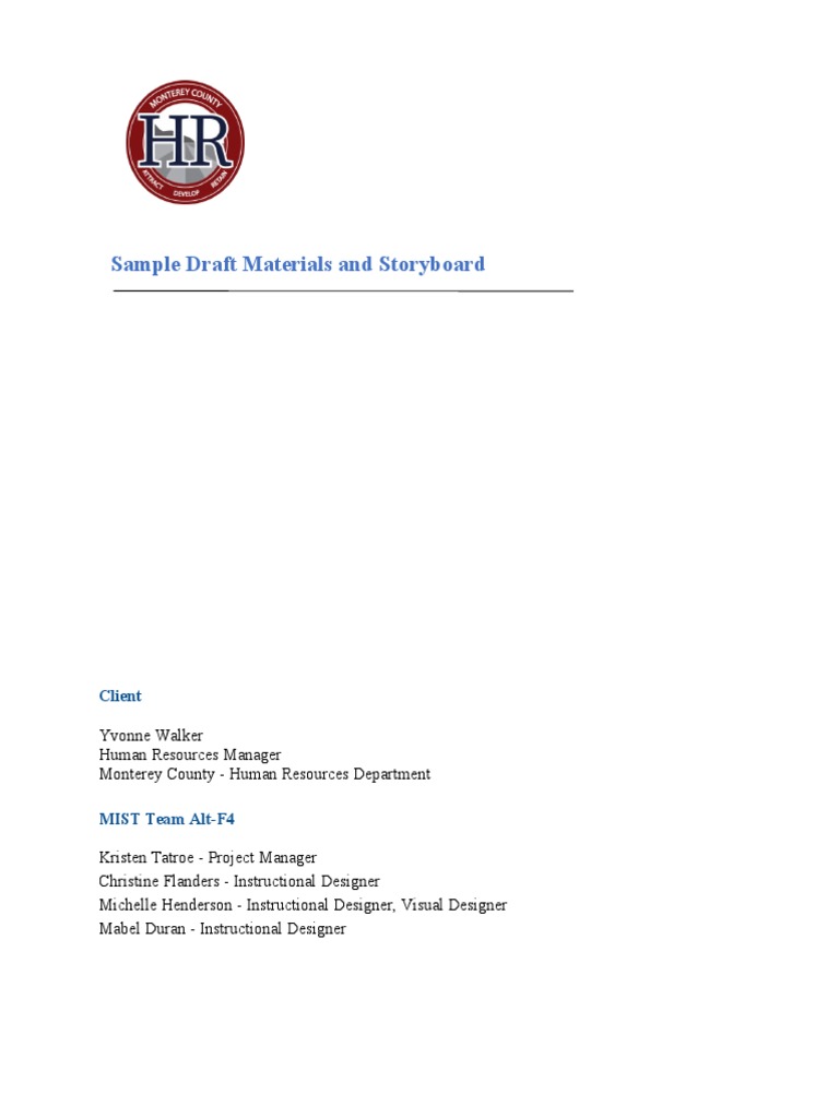 Sample Draft Materials and Storyboard: Client | PDF | Instructional ...