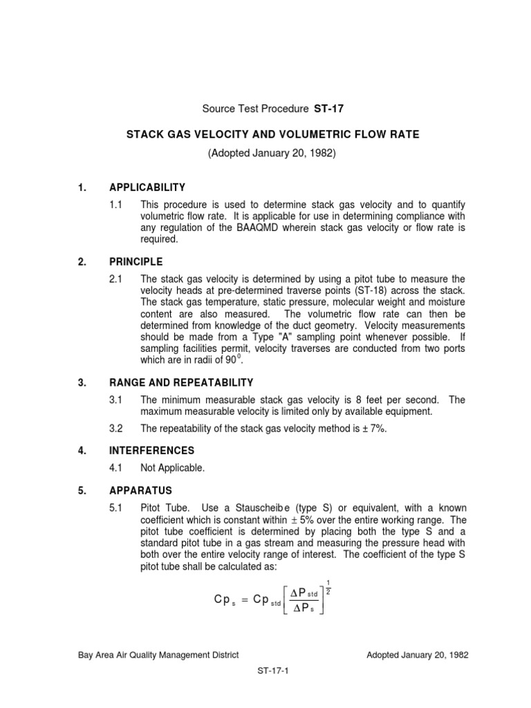 Stack Gas Velocity and Volumetric Flow Rate: Source Test Procedure ST ...
