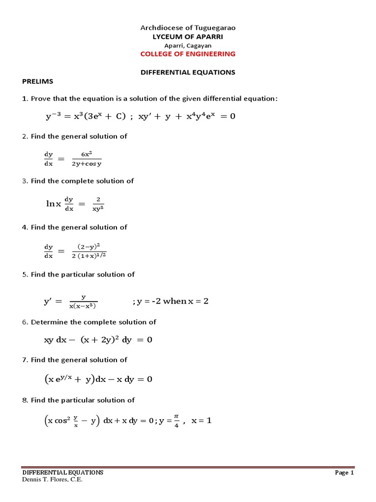 Differential Equations Prelims Guide | PDF