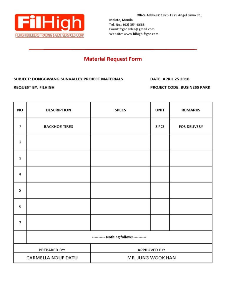 Material Request Form | PDF