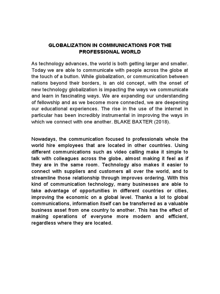 Globalization in Communications For The Professional World | PDF ...