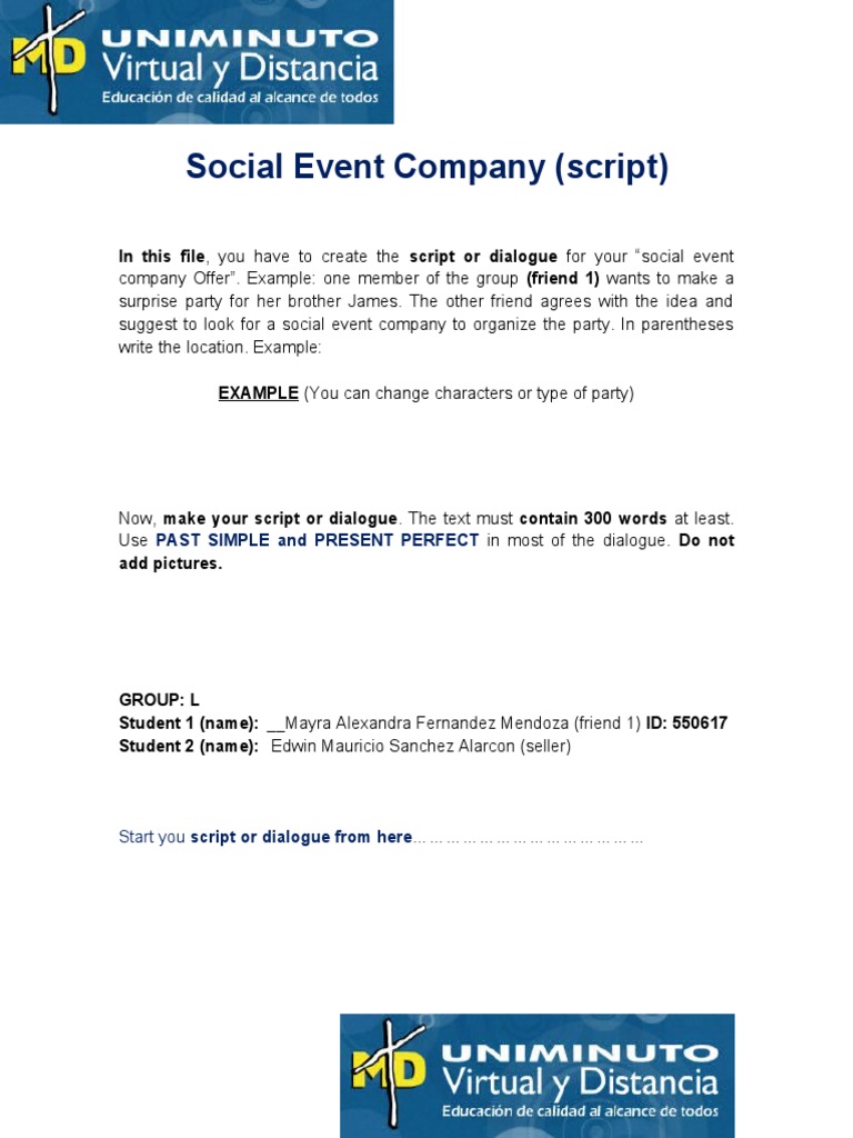 Social Event Company (Script) : Past Simple and Present Perfect ...