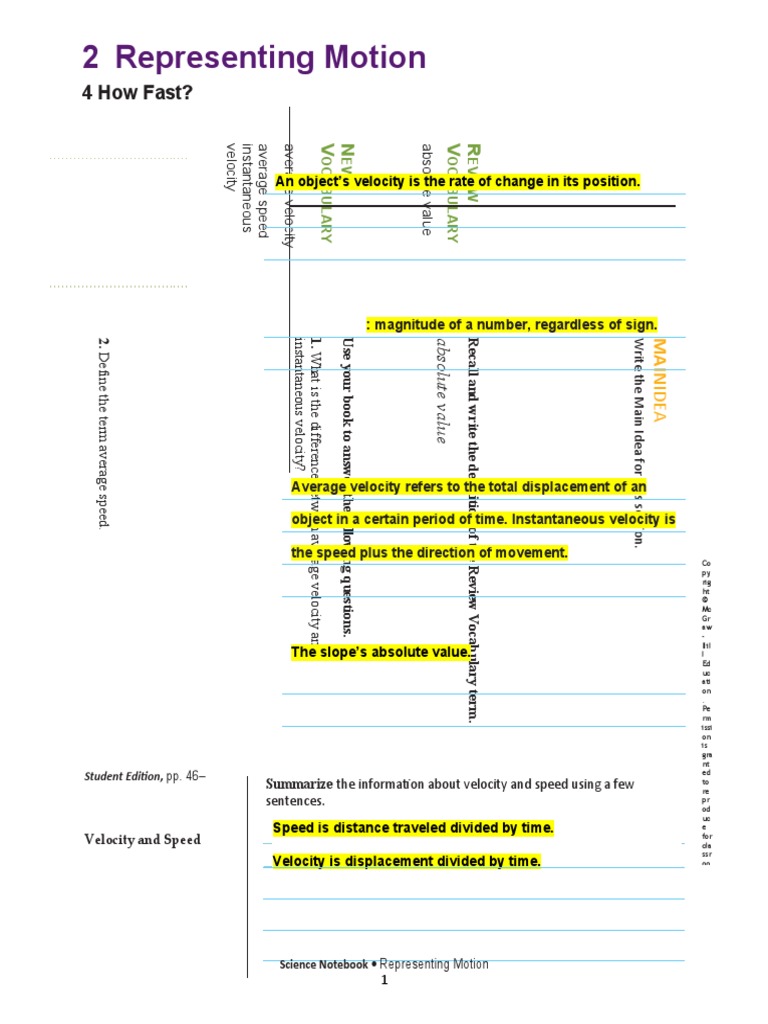 Science Notebook - How Fast | PDF | Velocity | Speed