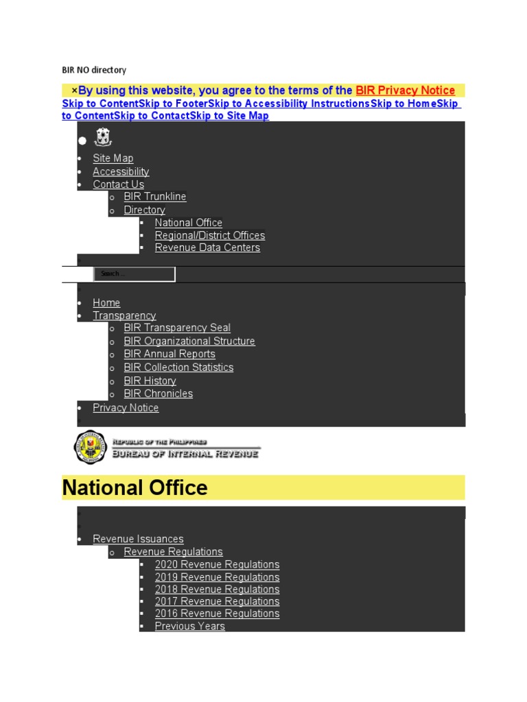 BIR NO Directory | PDF | Taxes | International Taxation