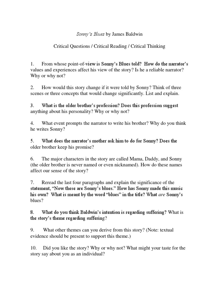Critical Analysis of Sonny's Blues | PDF | General Fiction