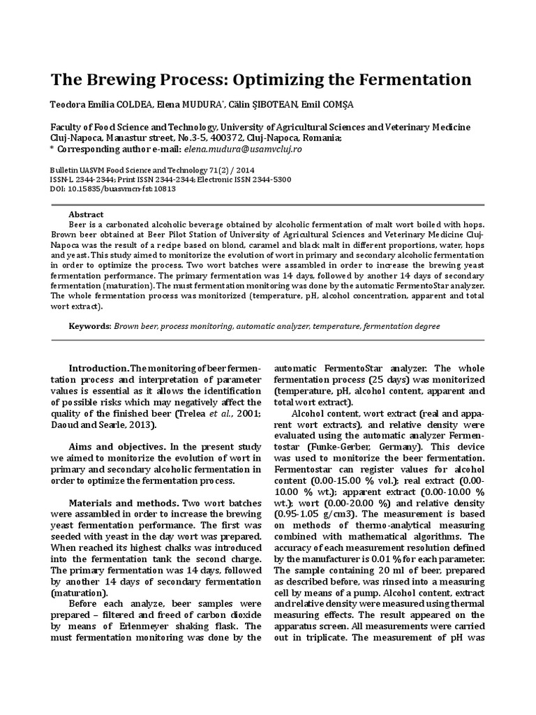 The Brewing Process: Optimizing The Fermentation | PDF | Brewing | Beer