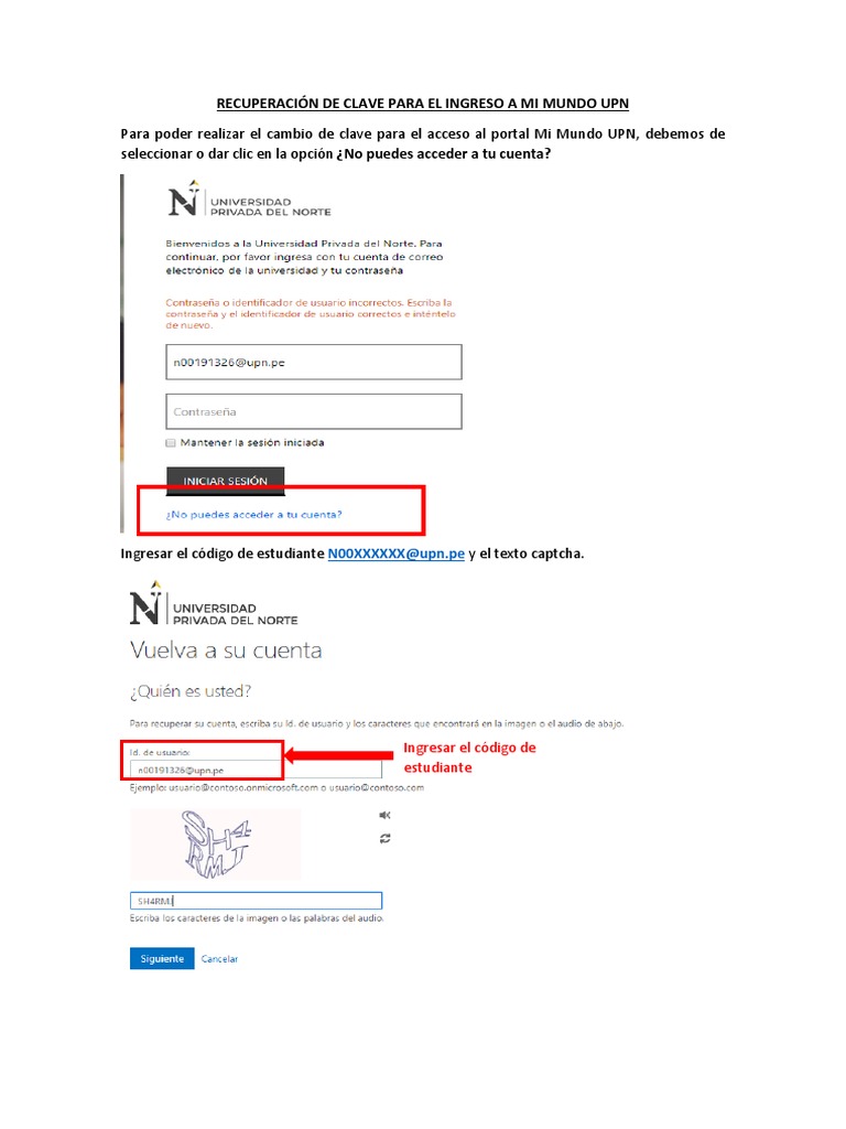 RECUPERACIÓN DE CLAVE PARA EL INGRESO A MI MUNDO UPN-estudiantes | PDF ...