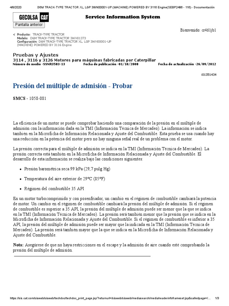 Presión Del Múltiple de Admisión - Probar | Descargar gratis PDF ...