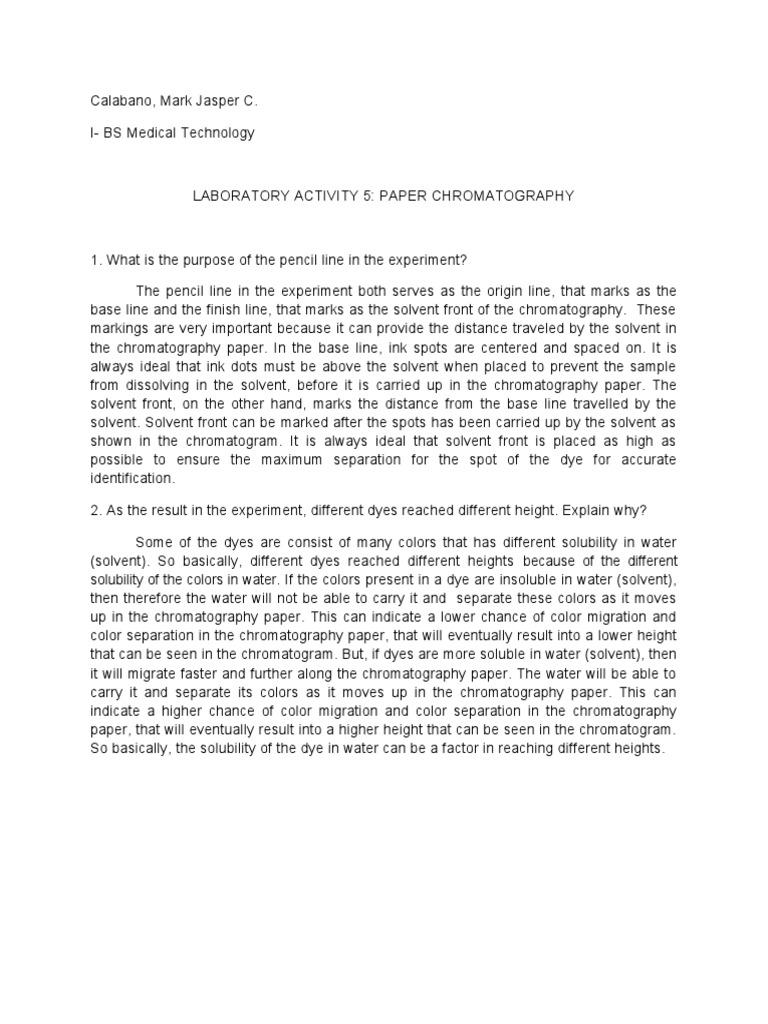 Lab Activity 5 - Paper Chromatography | PDF