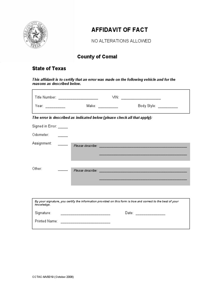 General Affidavit of Fact Form | PDF