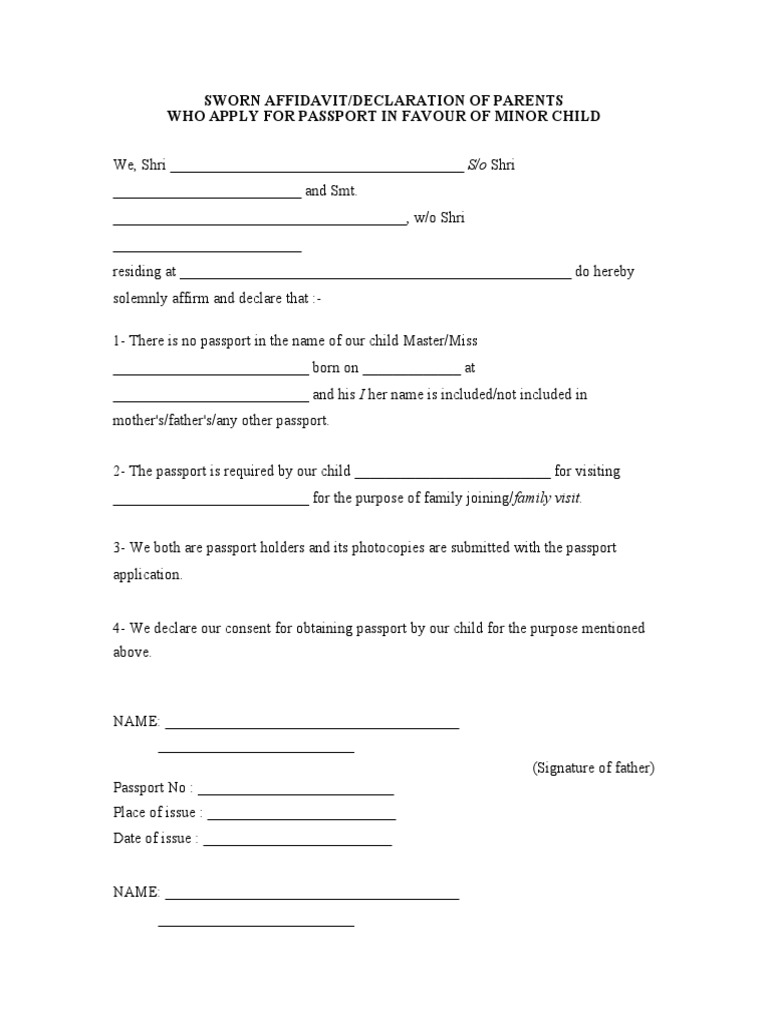 Sworn Affidavit Form For Child Passport | PDF