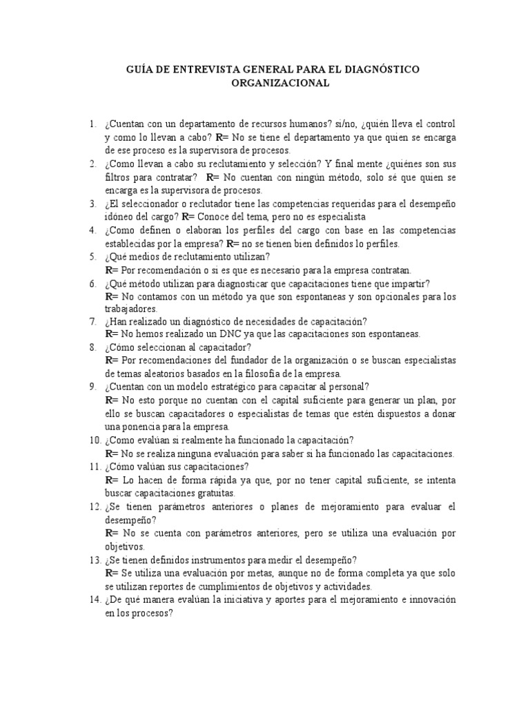 Guía de Entrevista General para El Diagnóstico Organizacional 1 | PDF ...