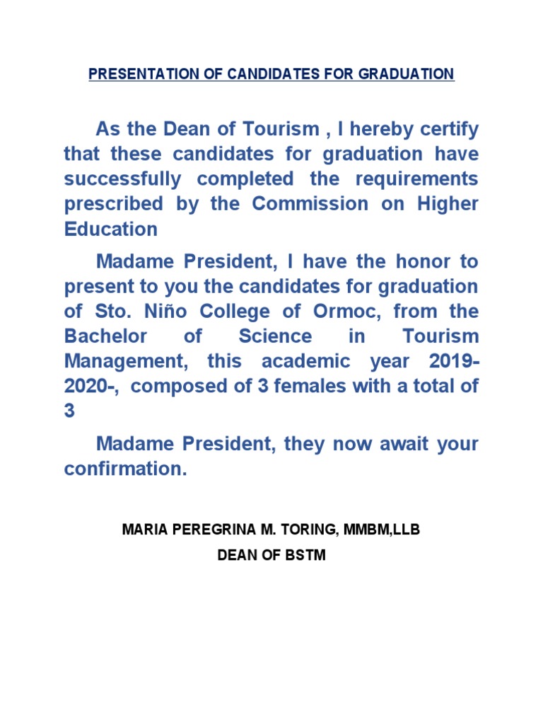 Presentation of Candidates For Graduation | PDF