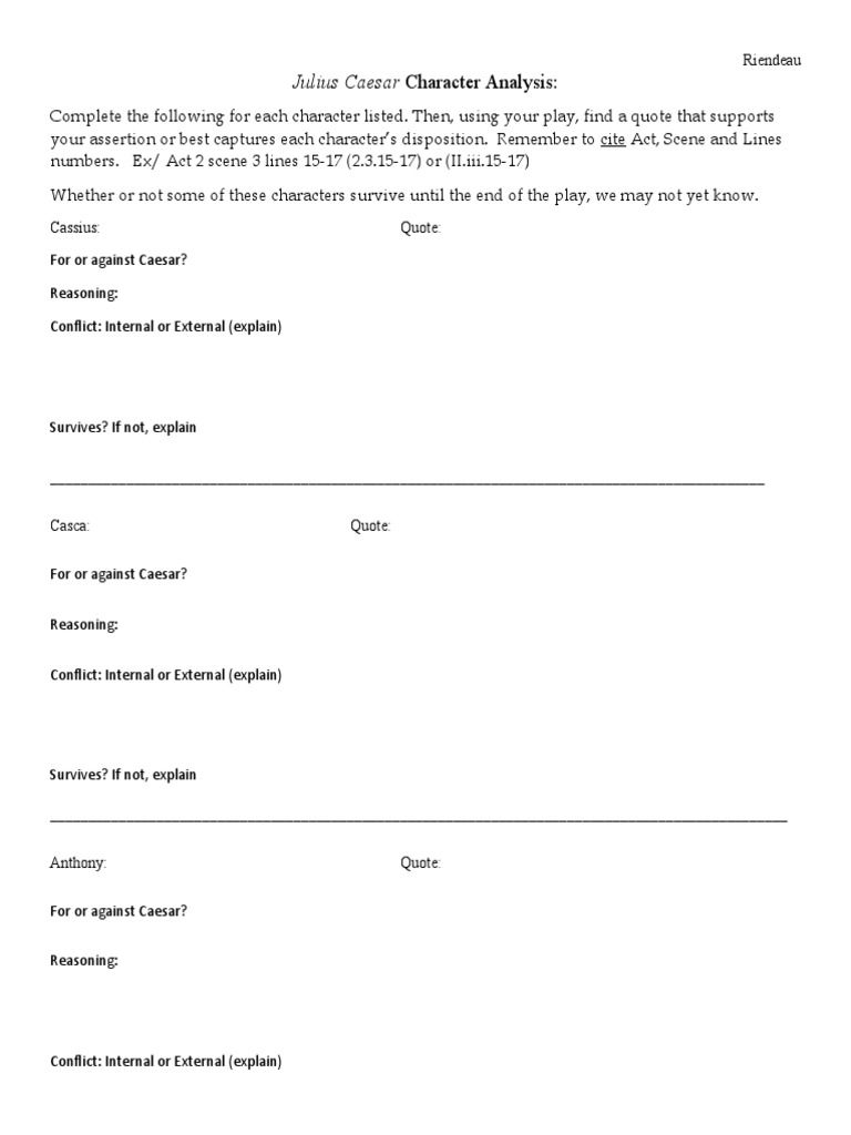 Julius Caesar Character Guide | PDF