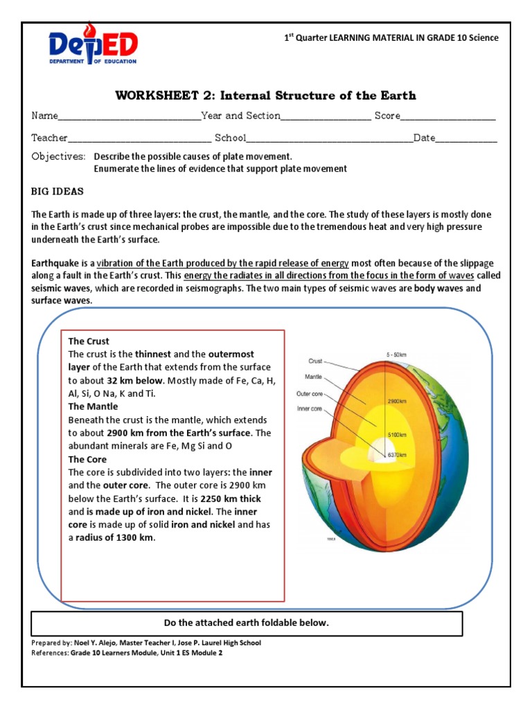 WORKSHEET 2: Internal Structure of The Earth | PDF | Seismology ...