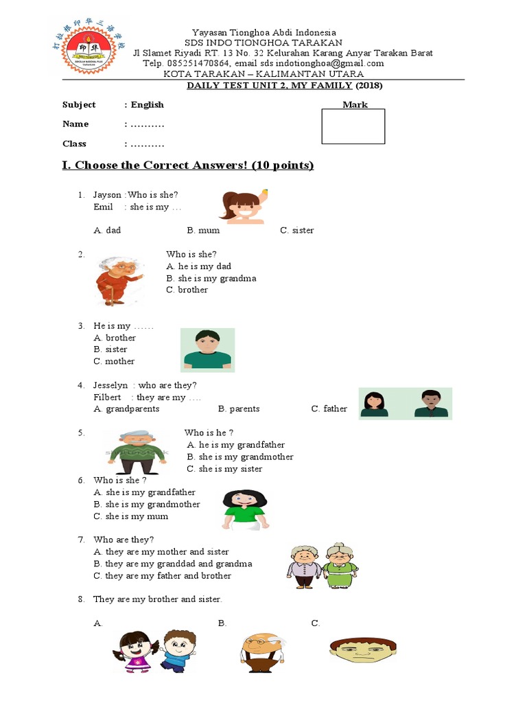 Daily Test: My Family Unit 2 | PDF