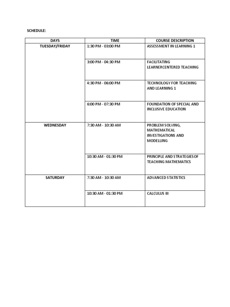 Schedule: Days Time Course Description Tuesday/Friday | PDF