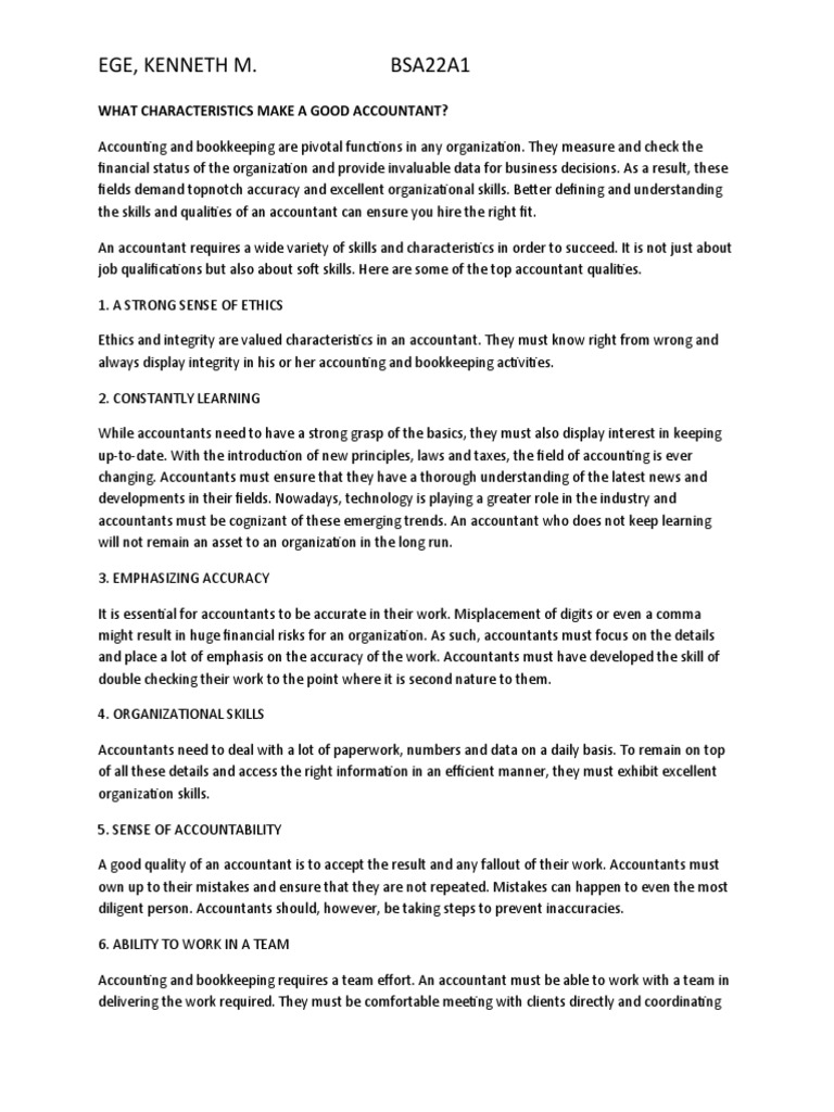Top 9 Characteristics of A Good Accountant (Ege, Kenneth M.) | PDF ...