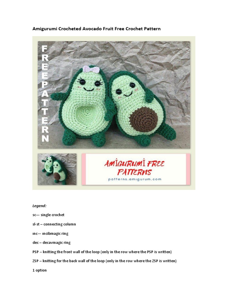 Amigurumi Crocheted Avocado Fruit Free Crochet Pattern: Legend | PDF ...