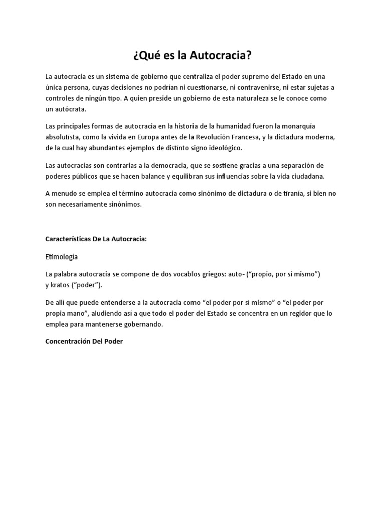 Qué Es La Autocracia | PDF | Dictadura | Monarquía absoluta