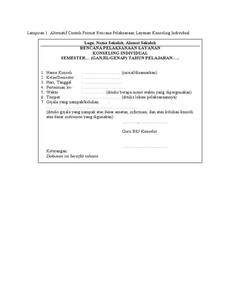 Format RPL Dan Laporan Kegiatan BK SMA | PDF