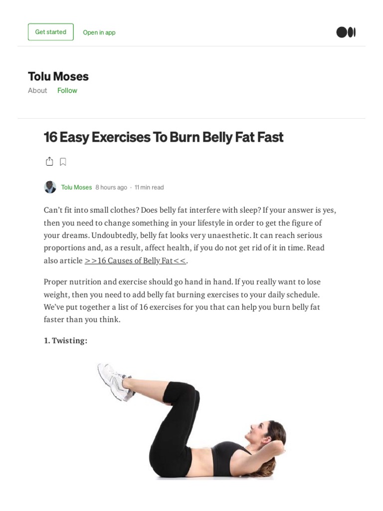 16 Easy Exercises To Burn Belly Fat Fast | PDF | Aerobic Exercise | Abdomen