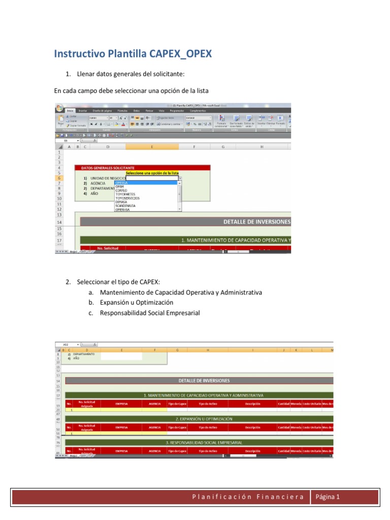 Instructivo Plantilla CAPEX - OPEX | PDF